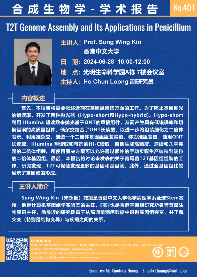 合成所/合成生物学院-学术讲座-T2T Genome Assembly and Its Applications in Penicillium ...